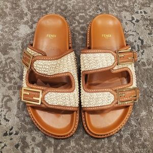 Fendi | Shoes | Fendi Feel Raffia Leather Slide Sandals 4 | Poshmark